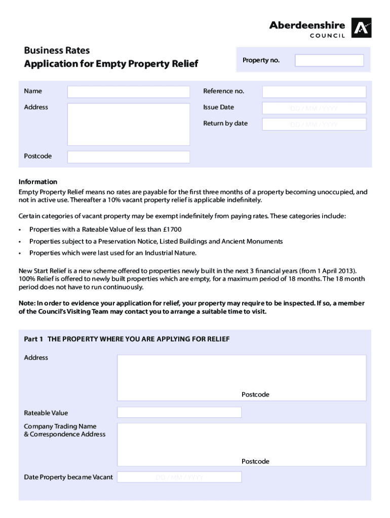 Fillable Online Business Rates Relief on Empty Properties, Real Estate ...