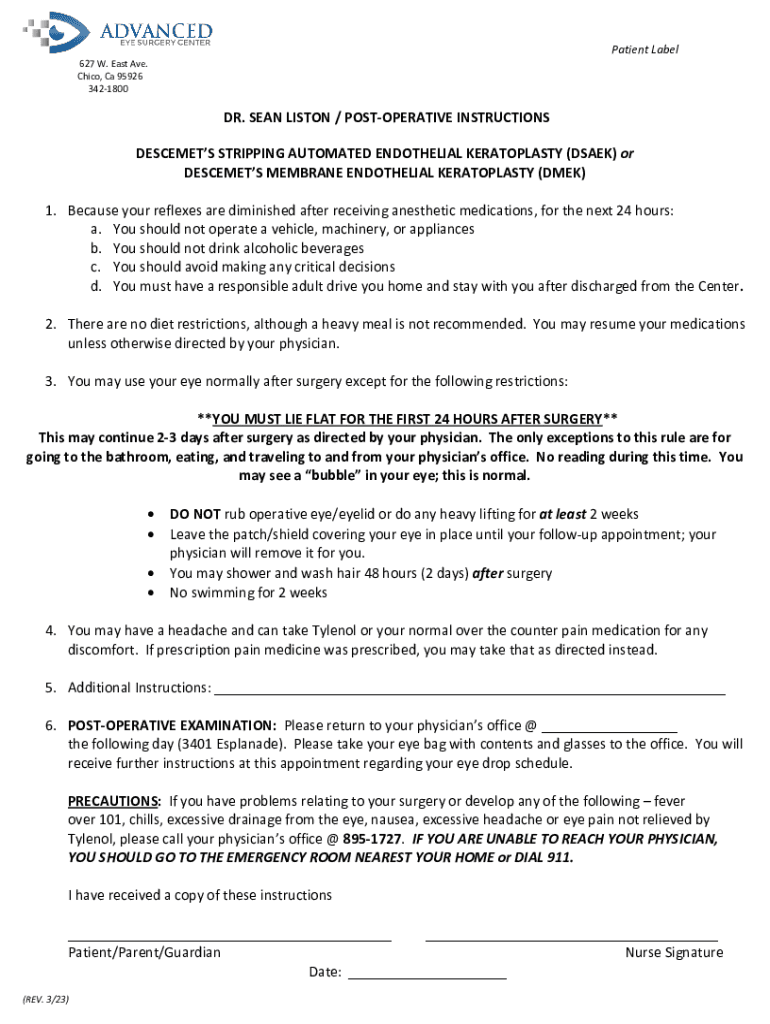 Fillable Online Dr. Sean Liston, MD - Ophthalmology Specialist in Chico ...