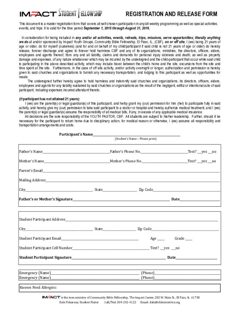 Fillable Online IMPACT Registration & Release copy Fax Email Print ...