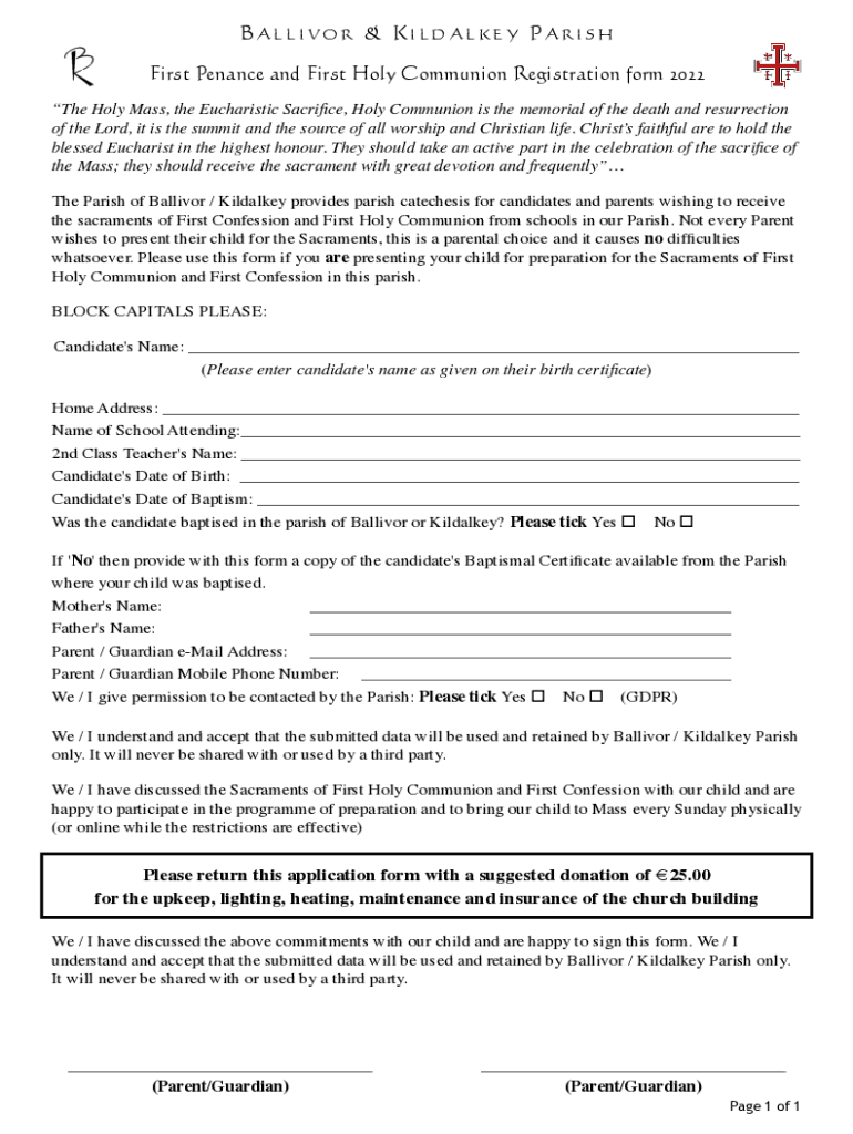 Fillable Online the Portal for First Penance and First Holy Communion ... Fax Email Print ...