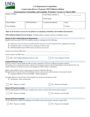 Fillable Online USDA Suitability and Feasibility Worksheets (with notes ...