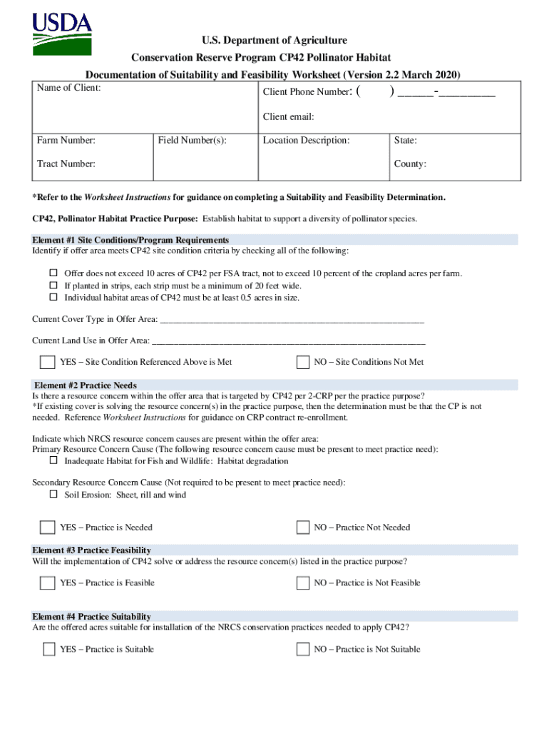 Fillable Online USDA Suitability and Feasibility Worksheets (with notes ...