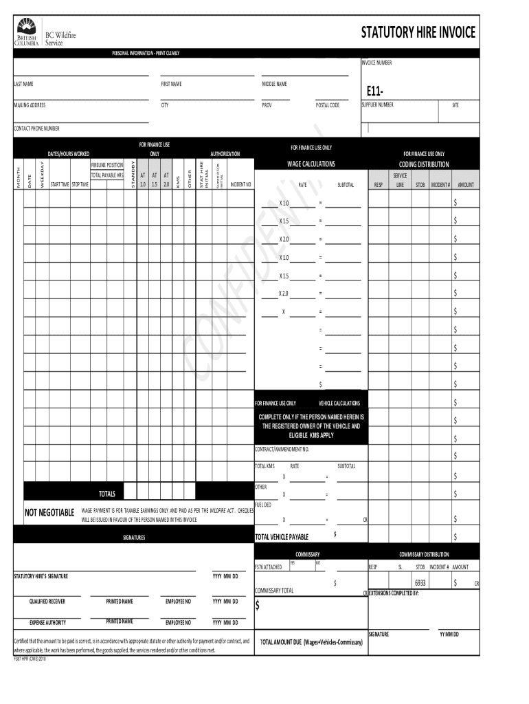 Fillable Online STATUTORY HIRE INVOICE Fax Email Print - pdfFiller