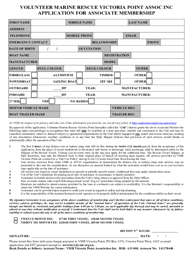 Fillable Online VOLUNTEER MARINE RESCUE VICTORIA POINT ASSOC INC ...