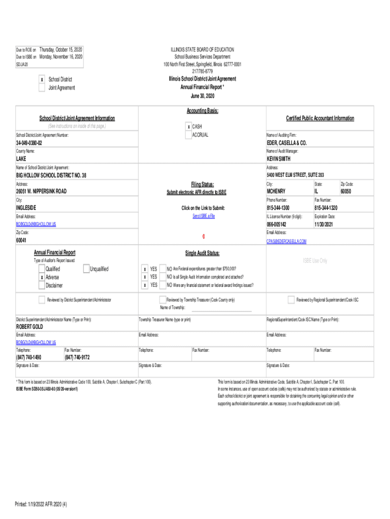 Fillable Online x School District Joint Agreement Annual Financial Report ISBE ... Fax Email ...
