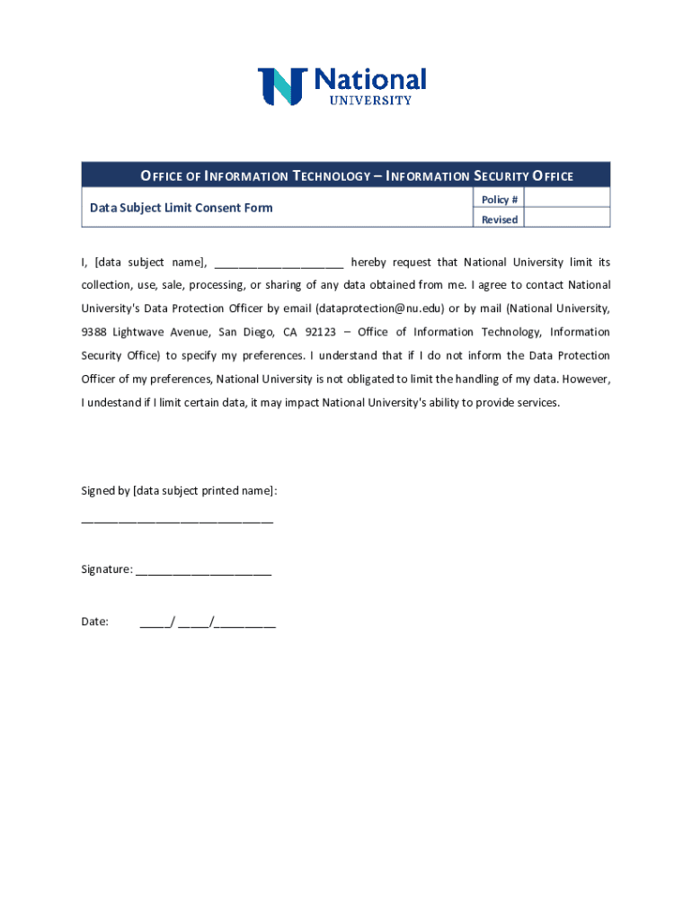 Fillable Online Data Subject Limit Consent Form Fax Email Print - pdfFiller