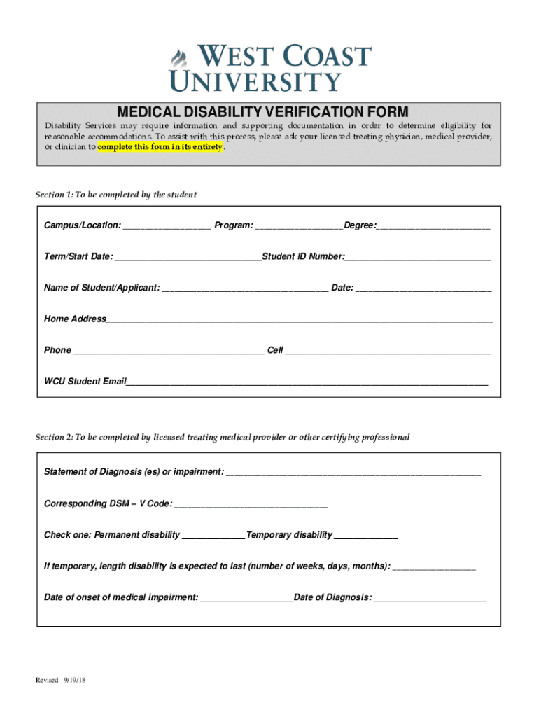 Fillable Online MEDICAL DISABILITY VERIFICATION FORM Fax Email Print ...