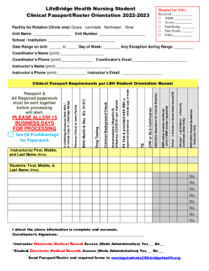 Fillable Online Nursing Student PASSPORT Orientation Checklist Fax ...
