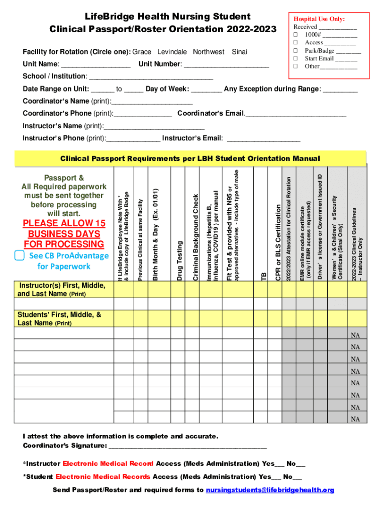 Fillable Online Nursing Student PASSPORT Orientation Checklist Fax ...