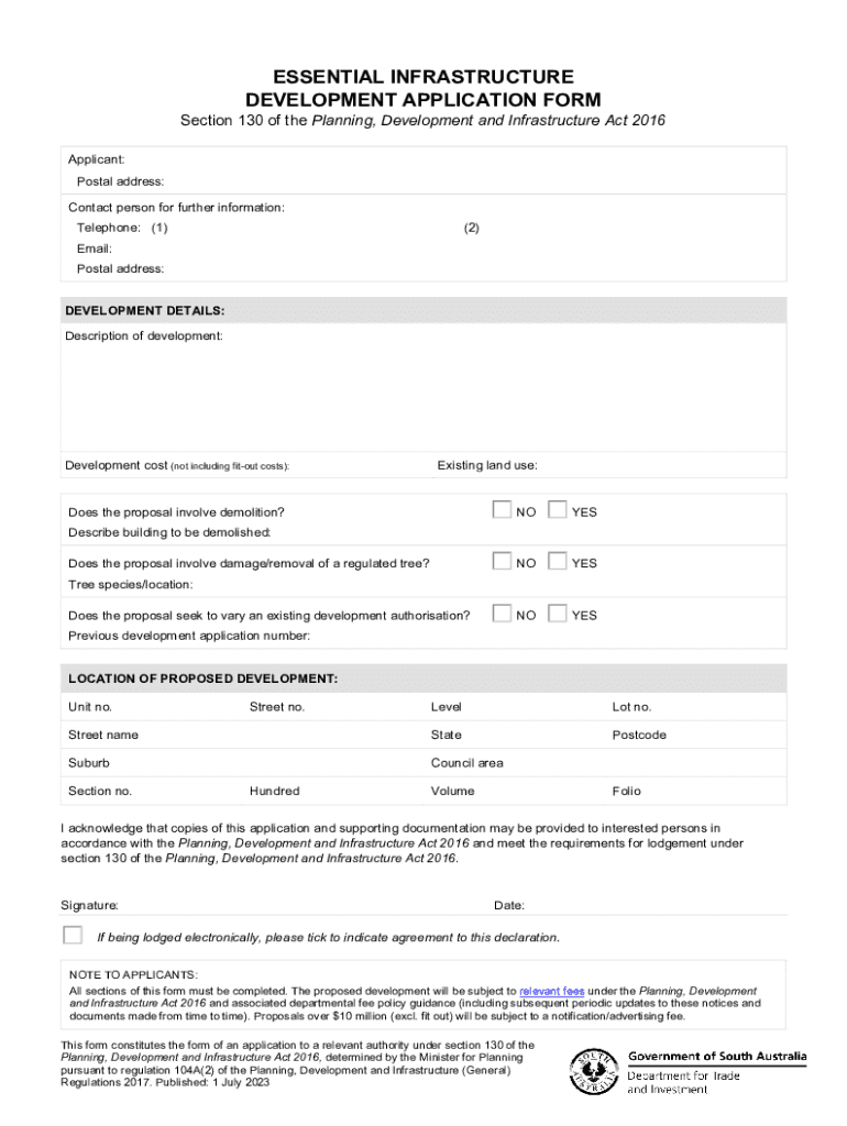 Fillable Online Essential Infrastructure Development Application Form ...