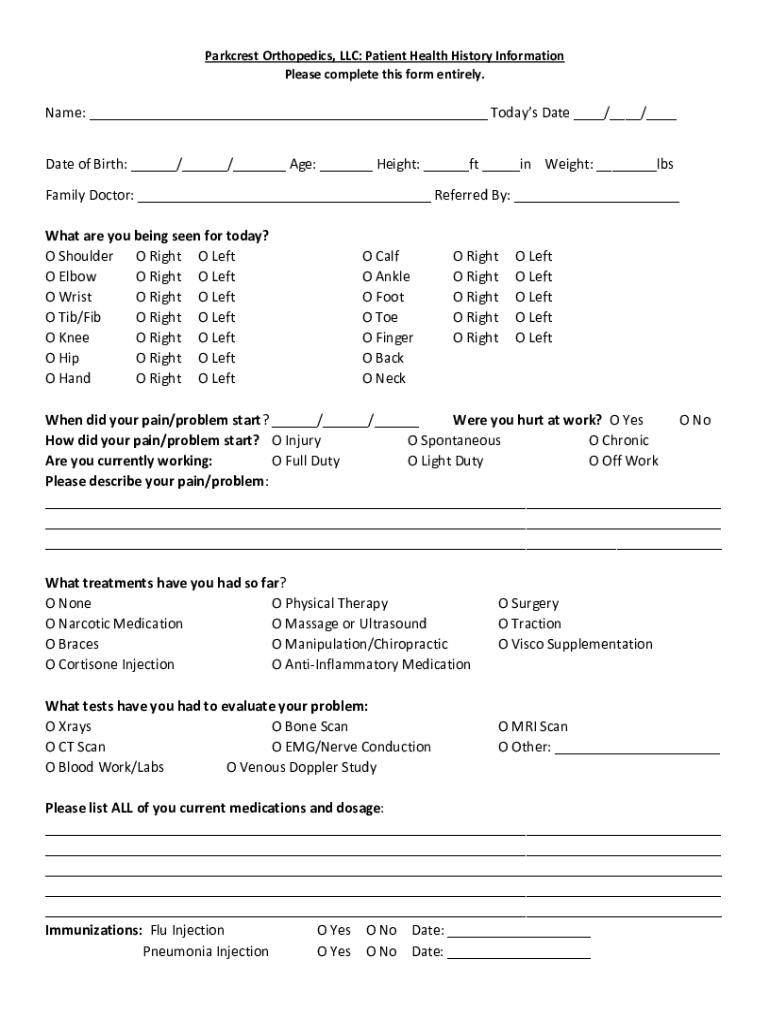 Fillable Online Occupational TherapyPatient Self-Assessment Form Fax ...