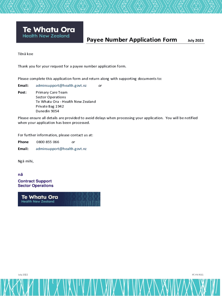Fillable Online Payee Number Application Form July 2023 Fax Email Print - pdfFiller
