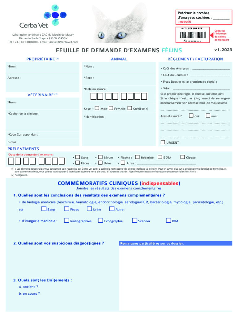 Remplissable En Ligne Cerba Vet in Massy, le-de-France10 Rue Du Saule ...