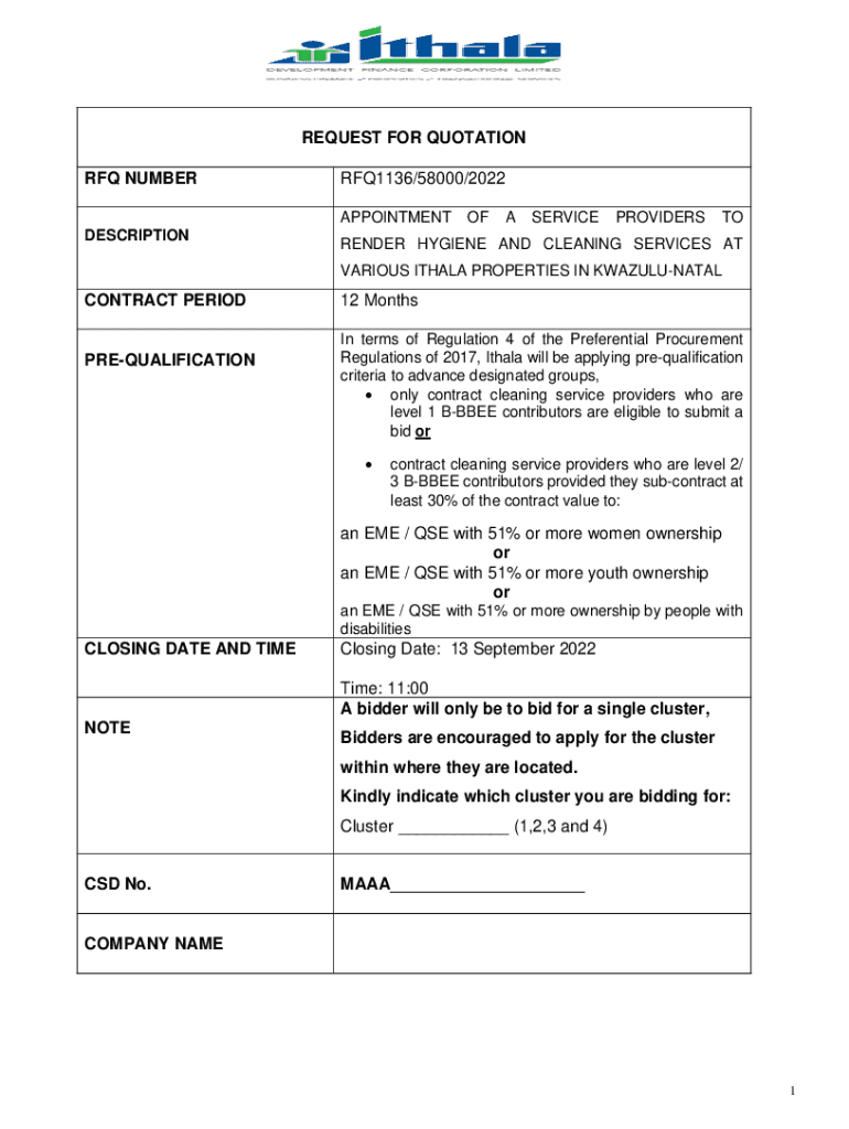 Fillable Online request for quotation rfq number rfq1136/58000/2022 Fax Email Print - pdfFiller