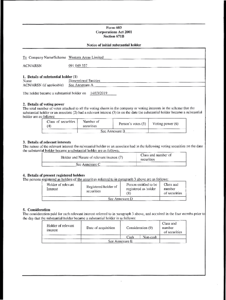 Fillable Online Form 603 Corporations Act 2001 Section 671B Notice of ...
