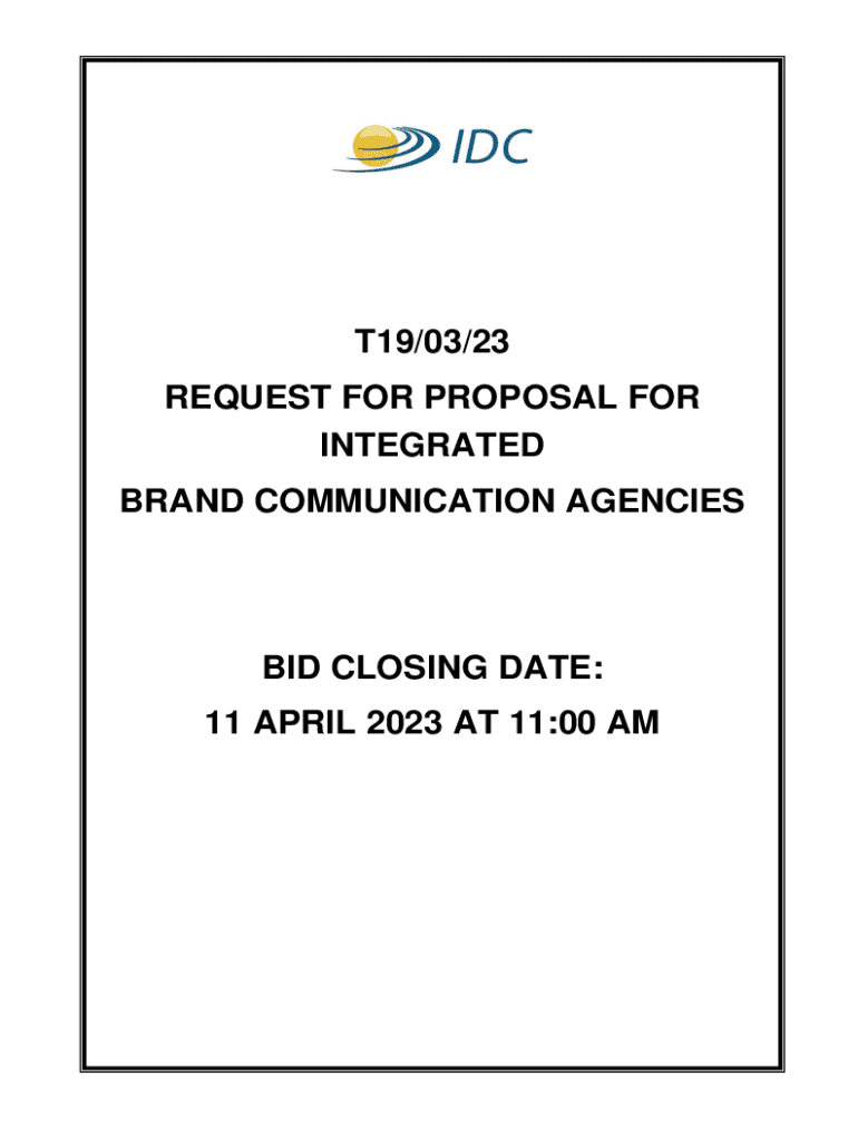 Fillable Online T19/03/23 REQUEST FOR PROPOSAL FOR ... - IDC Fax Email ...