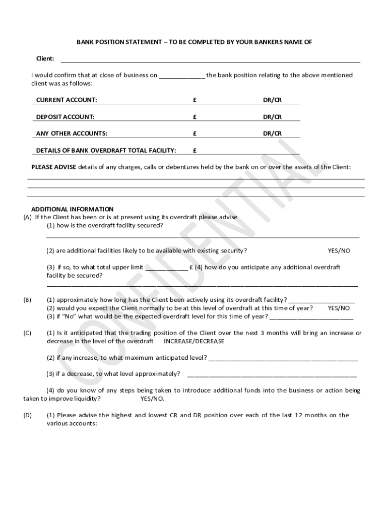 Fillable Online BANK POSITION STATEMENT.doc Fax Email Print - pdfFiller