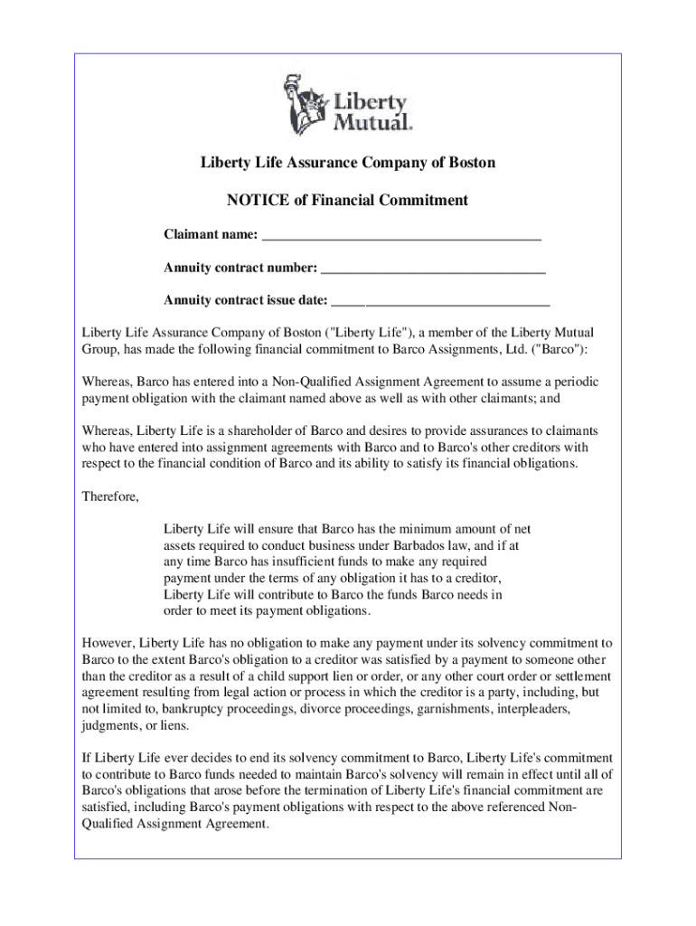 Fillable Online Liberty Life Assurance Company of Boston NOTICE of ...