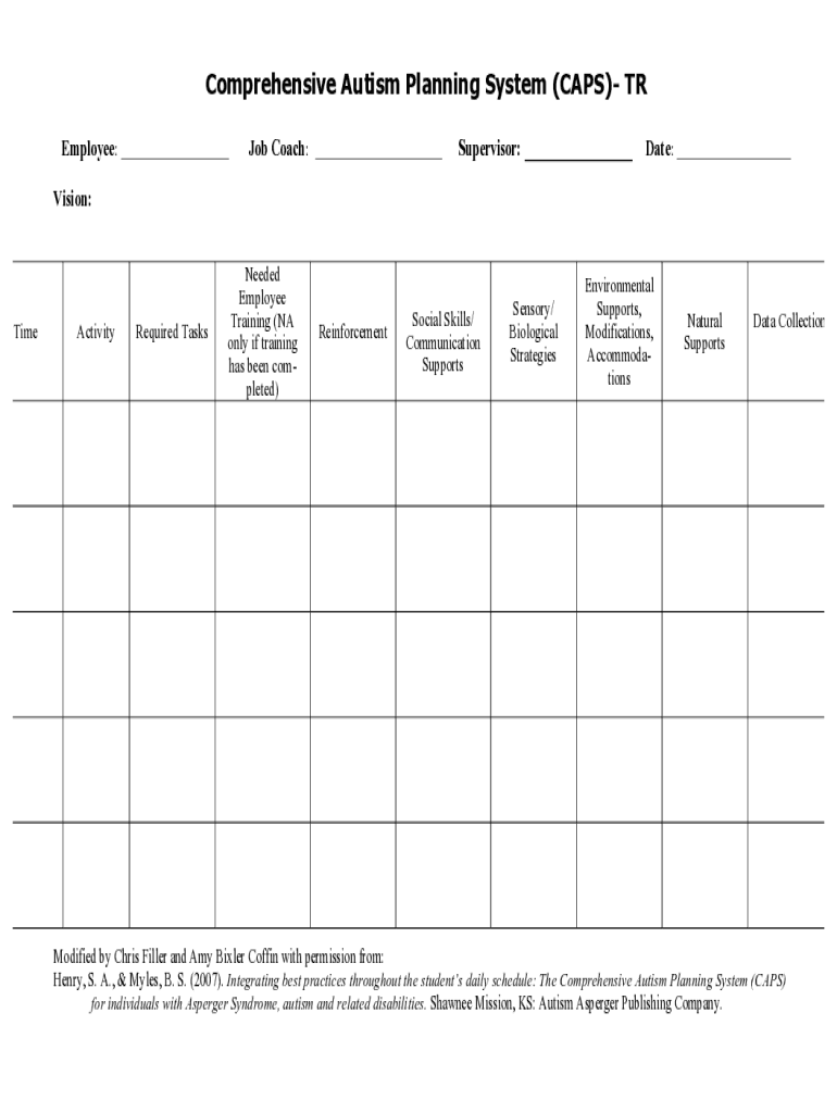 Fillable Online comprehensive autism planning system Doc Template Fax ...