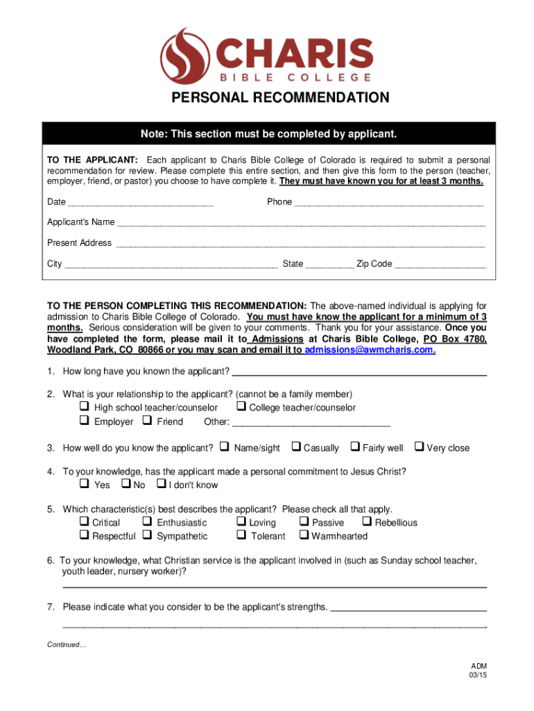 Fillable Online Letter of Recommendation form Fax Email Print - pdfFiller