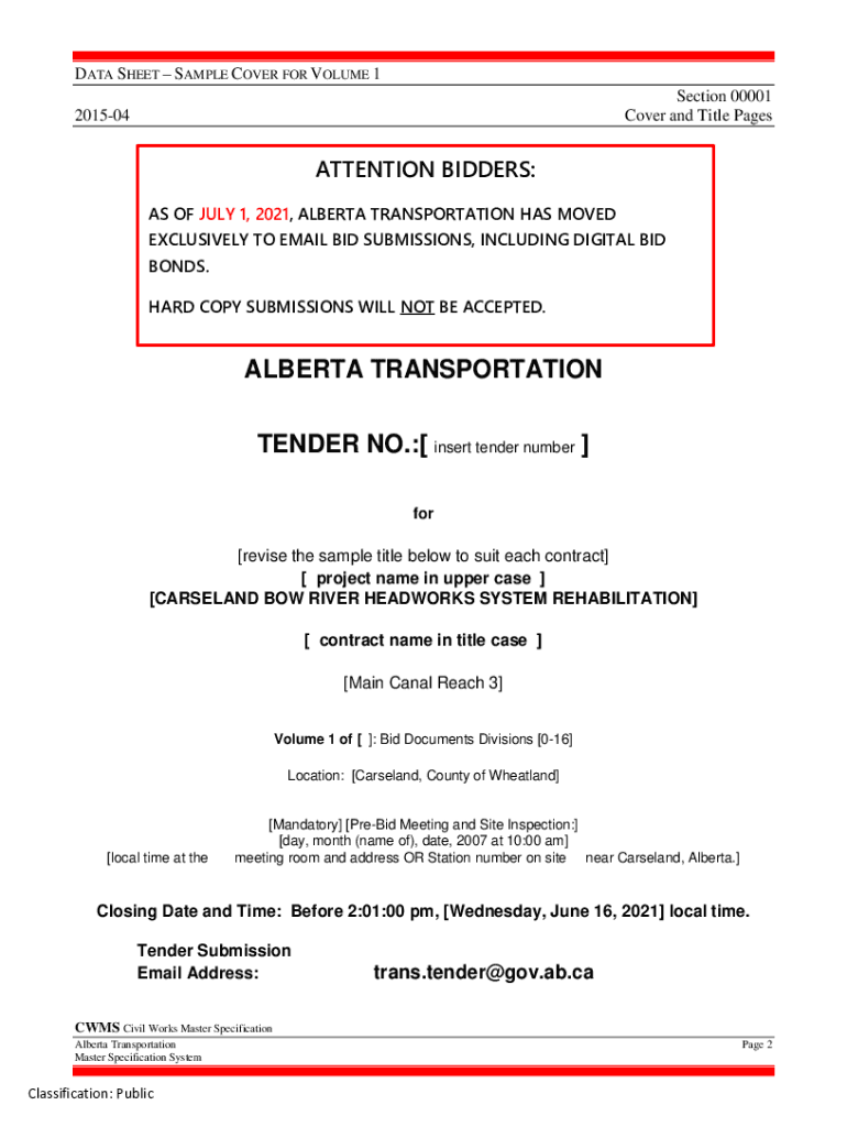 Fillable Online Data Sheet -Sample Cover for Volume 1. Sample Cover ...
