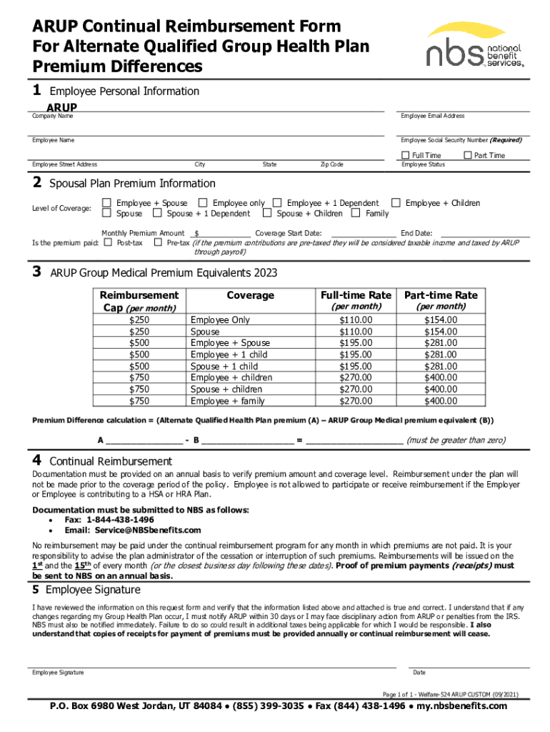 Fillable Online ARUP Continual Reimbursement Form For Alternate ... Fax ...