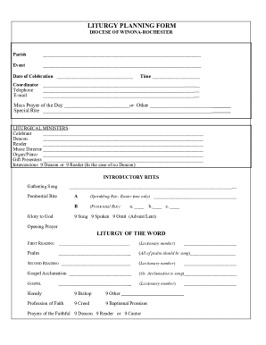 Fillable Online LITURGY PLANNING SHEET Fax Email Print - pdfFiller