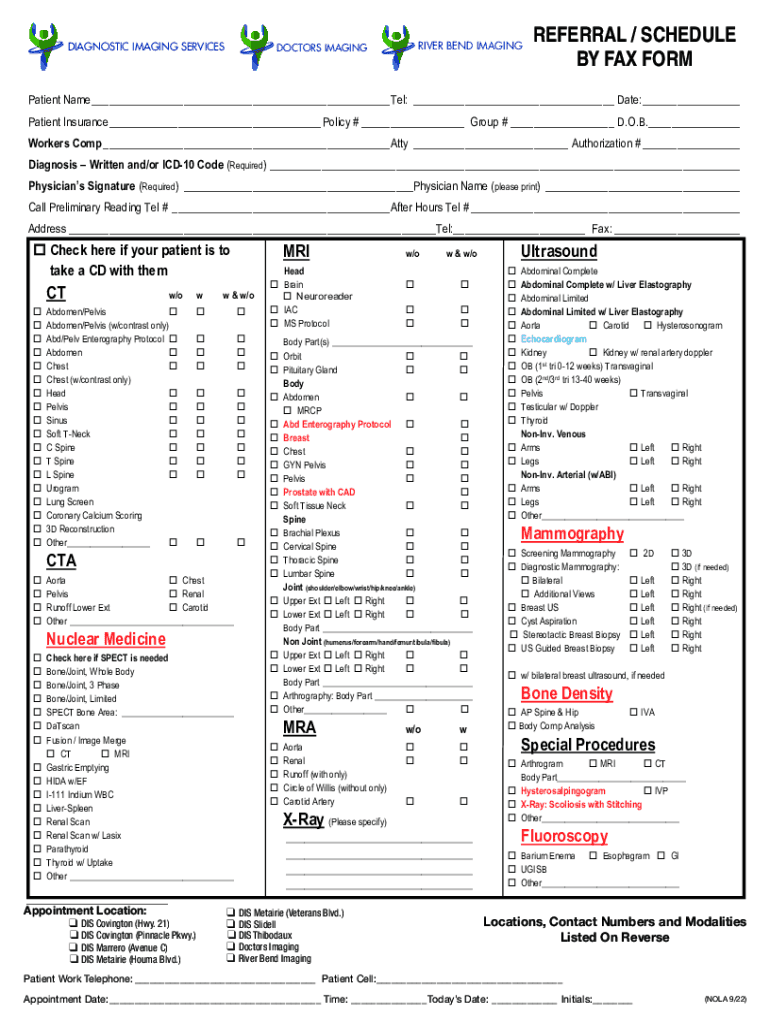 Fillable Online Fillable Online REFERRAL / SCHEDULE BY FAX FORM ... Fax ...