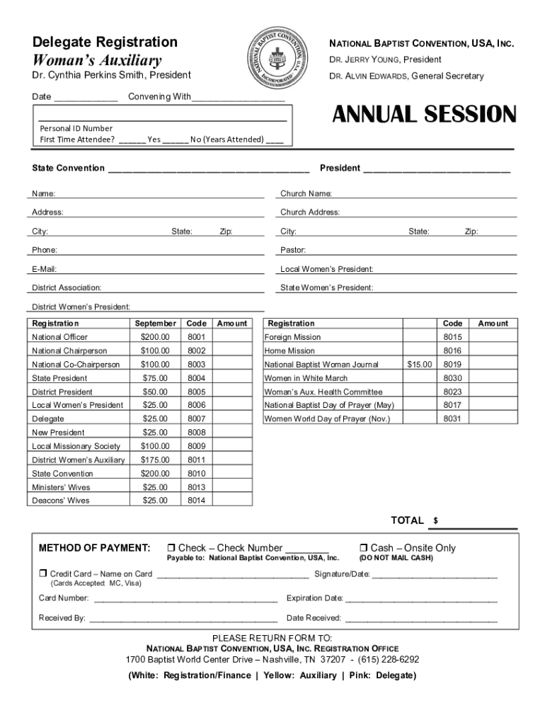 Fillable Online National Baptist Convention, USA, Inc. - Praying you ...