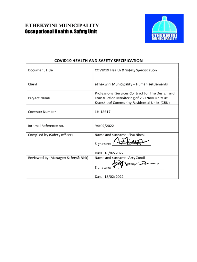 Fillable Online eThekwini Municipality occupational health and safety ...