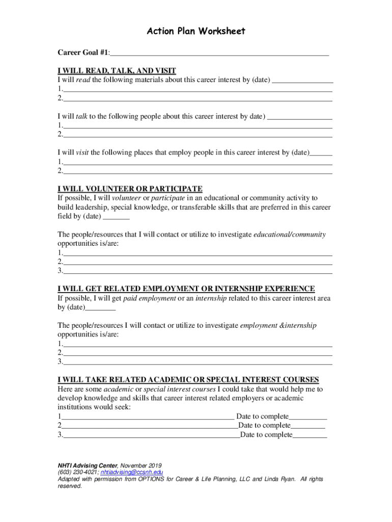 Fillable Online Career Action Plan Template - 15+ Free Sample, Example ...