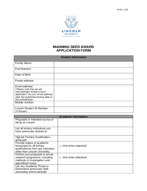 Fillable Online Manning Seed Award Application Form Fax Email Print ...