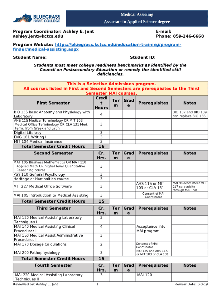 Ashley Jent - Program Coordinator - Bluegrass Community ... Doc Template | pdfFiller