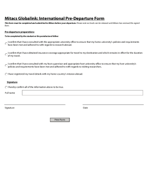 Fillable Online International Pre-Departure Form Fax Email Print ...