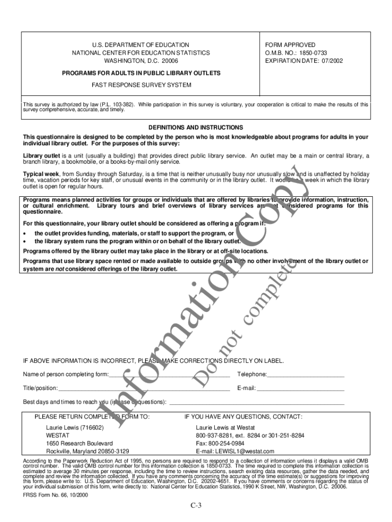 Fillable Online nces ed Survey Questionnaire - NCES - Department of Education Fax Email Print ...