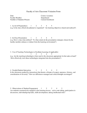 Fillable Online Faculty of Arts Classroom Visitation Form Fax Email ...