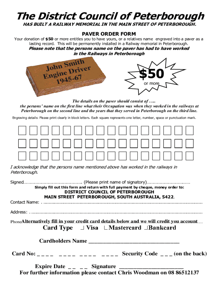 Fillable Online PAVER ORDER FORM Fax Email Print - pdfFiller