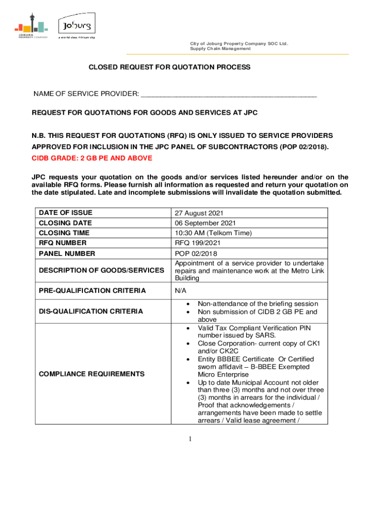 Fillable Online jhbproperty co CLOSED REQUEST FOR QUOTATION PROCESS NAME ... Fax Email Print ...