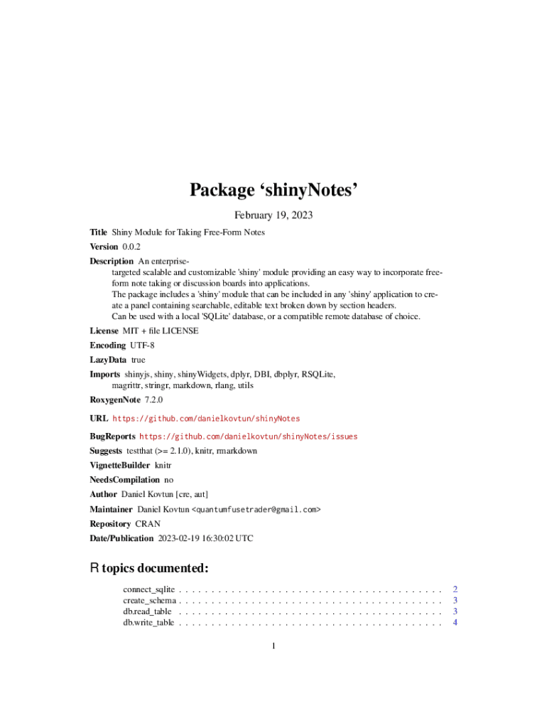 Fillable Online Cran Csiro Shinynotes Shiny Module For Taking Free Form Notes Fax Email Print