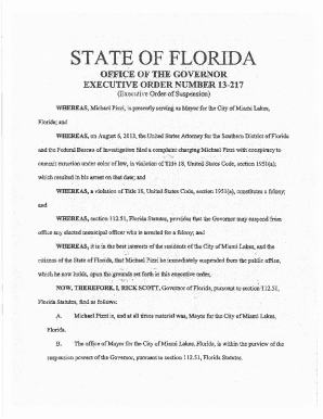 Fillable Online state of florida - executive order numbr 13-217 Fax ...