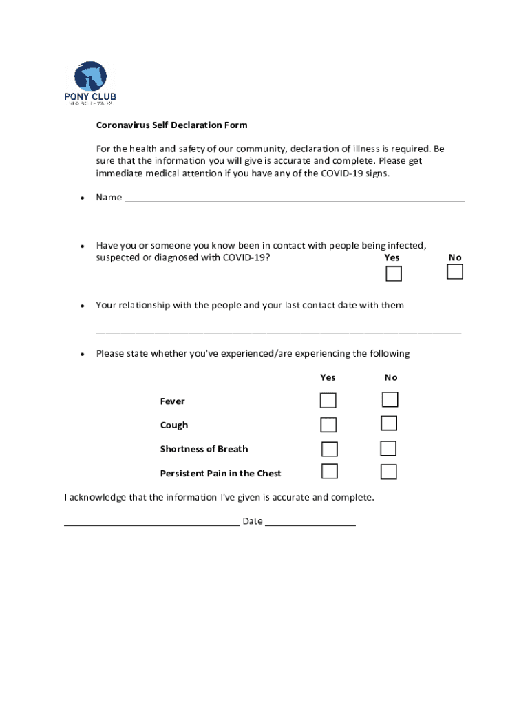 Fillable Online For the health and safety of our community, declaration ...