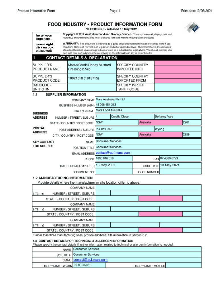 Fillable Online product information form Fax Email Print - pdfFiller