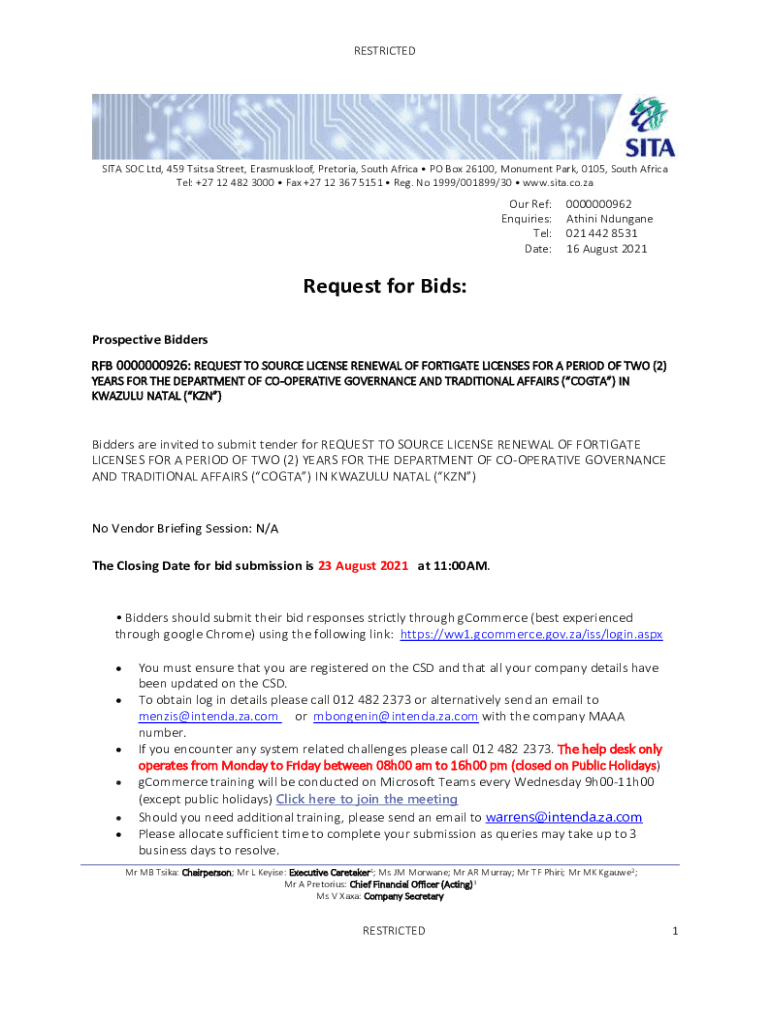 Fillable Online State Information Technology Agency (SITA) - Overview ...