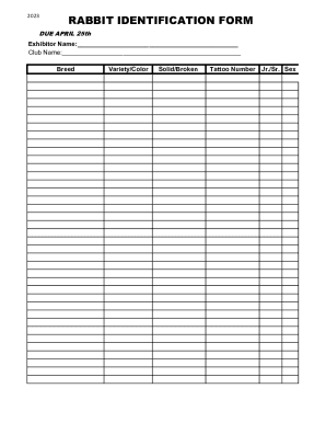 Fillable Online rabbit identification form Fax Email Print - pdfFiller