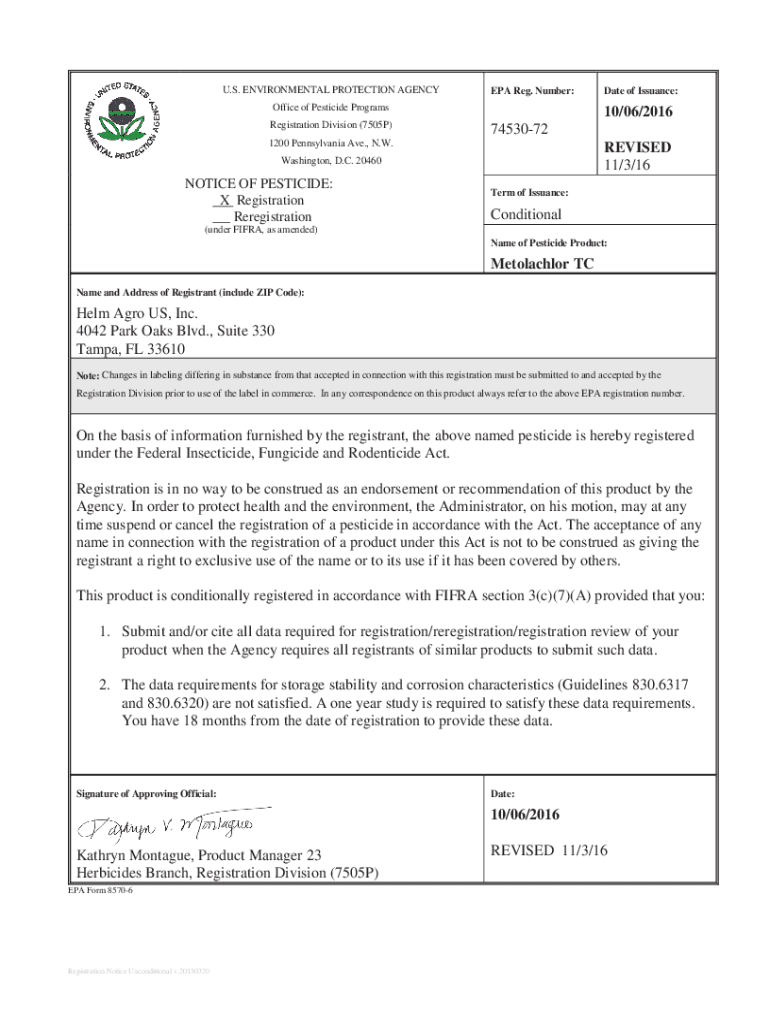 Fillable Online US EPA, Pesticide Product Label, METOLACHLOR TC ,10 ...