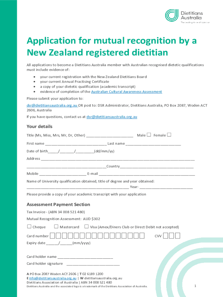 Fillable Online Application for mutual recognition by a New Zealand ...