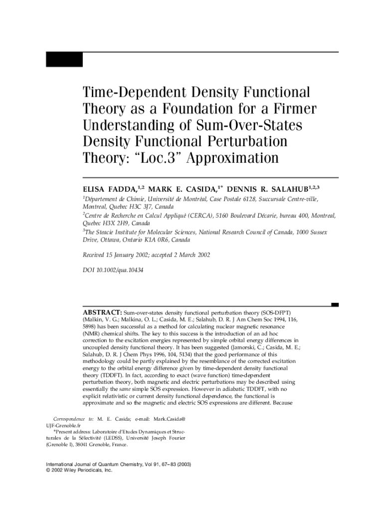Fillable Online Time Dependent Density Functional Theory As A