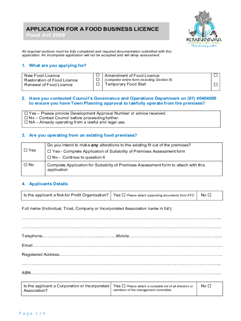Fillable Online kowanyama qld gov Information Notice - Food business ...