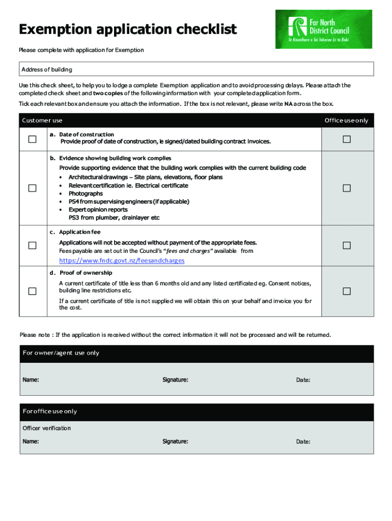Fillable Online Exemption application checklist Fax Email Print - pdfFiller