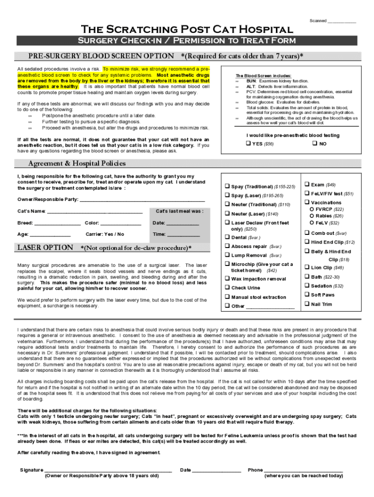 Fillable Online Specialized veterinary care for your cat! Fax Email ...